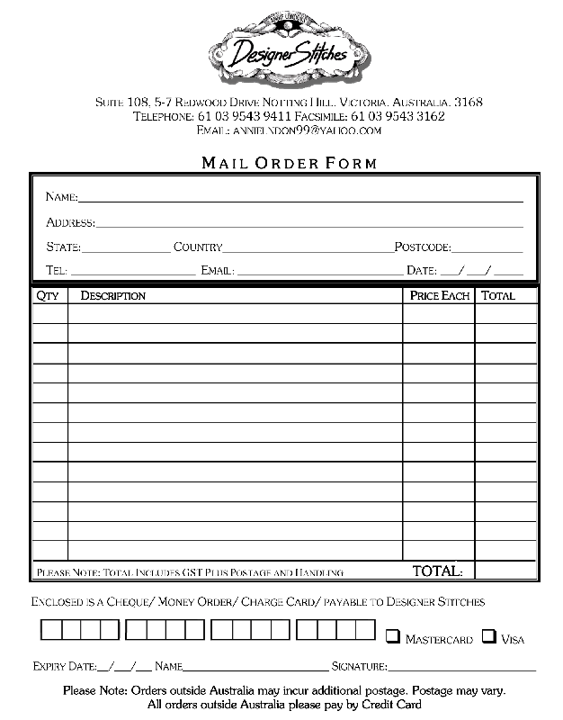 Designer Stitches-Ordering and Contact Us